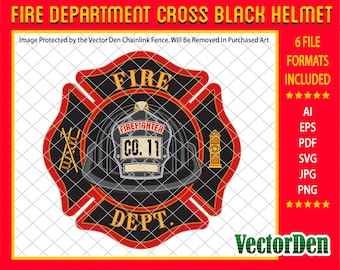 Fire Department Cross Vintage With Fireman Black Helmet and | Etsy
