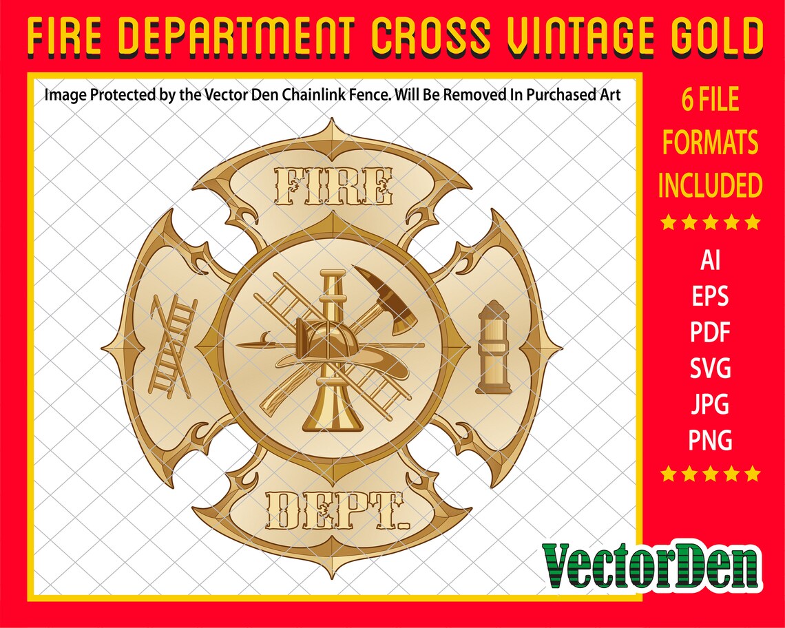 Fire Department Cross Vintage Gold - Etsy