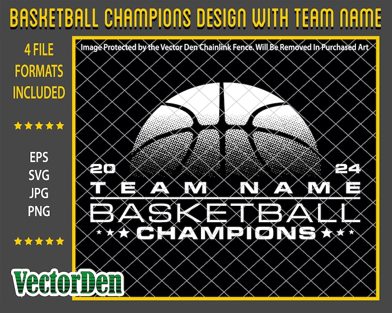 Basketball Champions Design With Team Name - White on Black Background ...