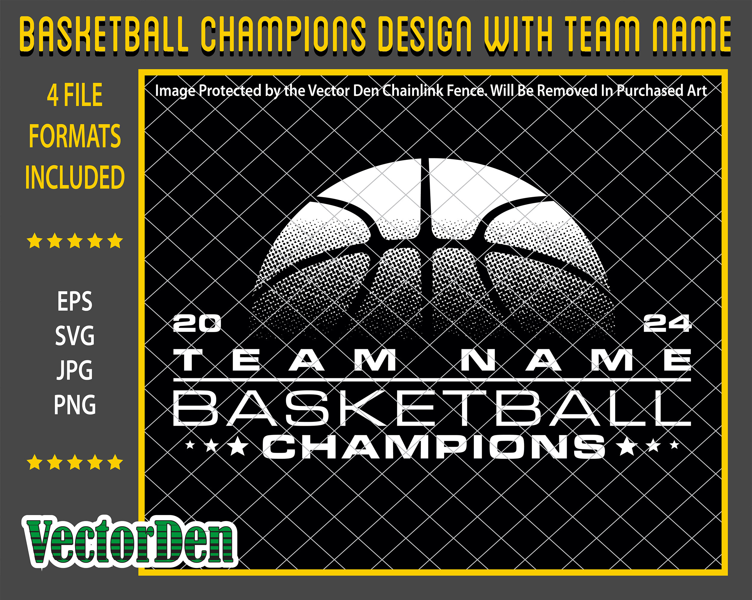 Basketball Champions Design With Team Name - White on Black Background ...