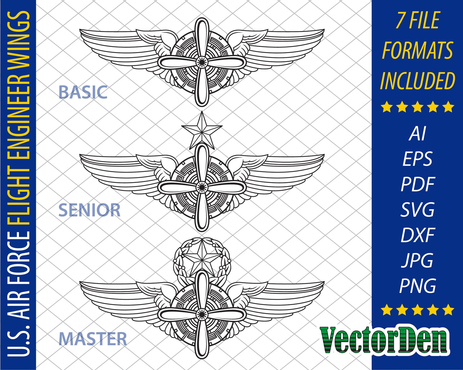U.S. Air Force Flight Engineer Wings - Set - Badge Insignia Vector Art ...