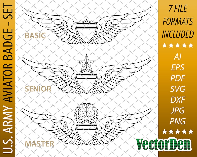 U.S. Army Aviator Badge - Set - Vector Aviator Insignia - Etsy