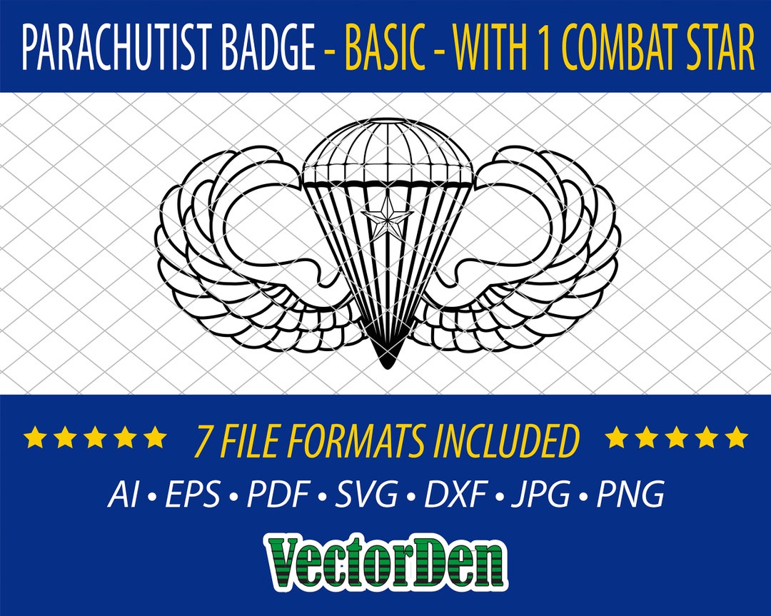 Parachutist Badge - Jump Wings - Basic With 1 Combat Star - Etsy