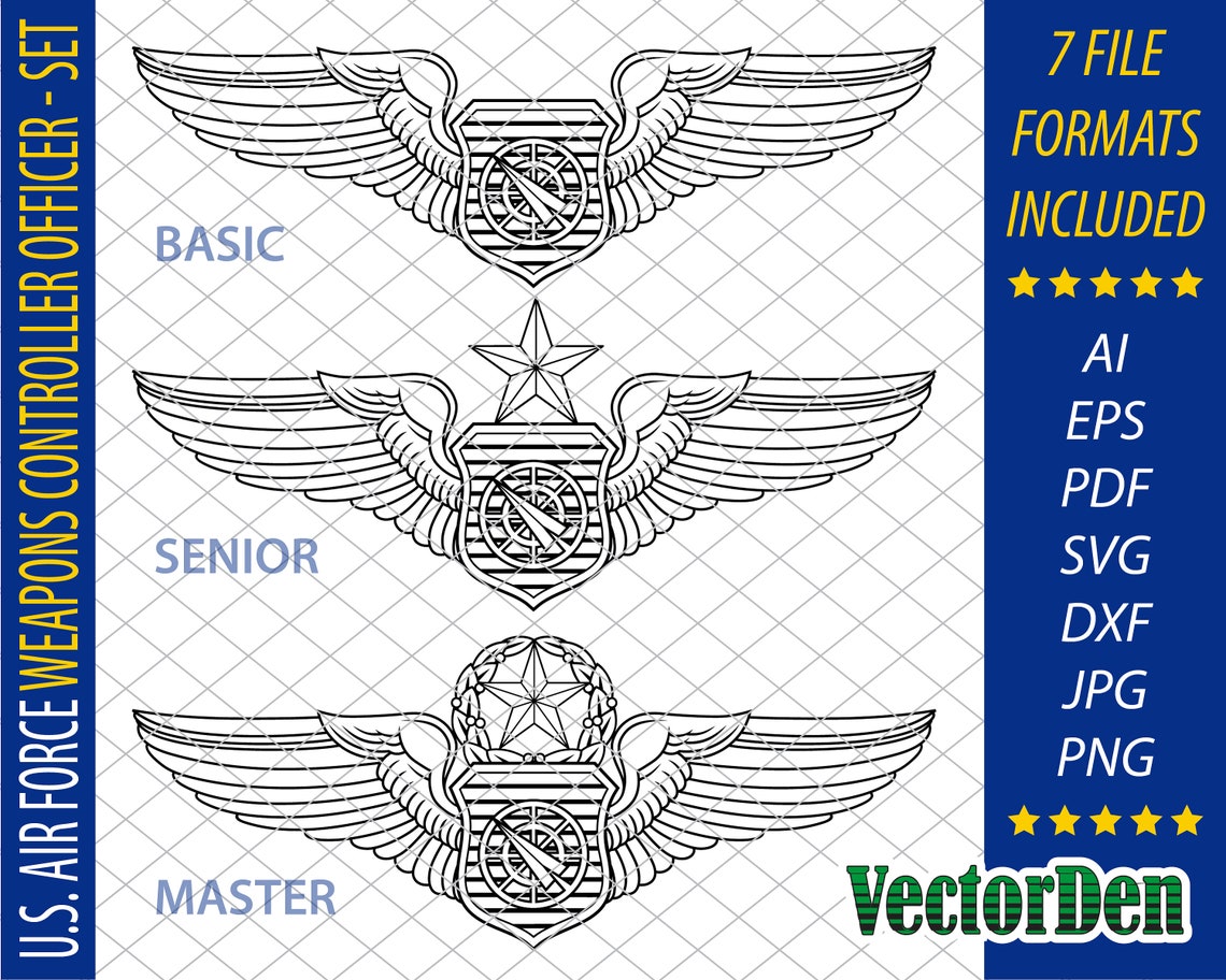 U.S. Air Force Weapons Controller Officer Badge Set Vector Insignia ...