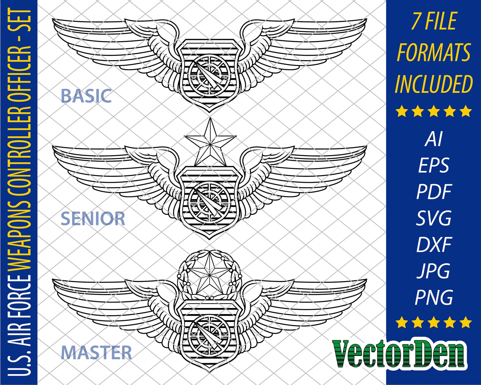 U.S. Air Force Weapons Controller Officer Badge - Set - Vector Insignia ...