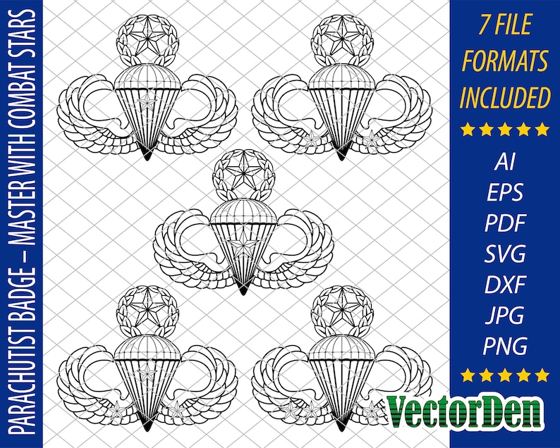 Parachutist Badge - Jump Wings - Set - Master With Combat Stars - Etsy