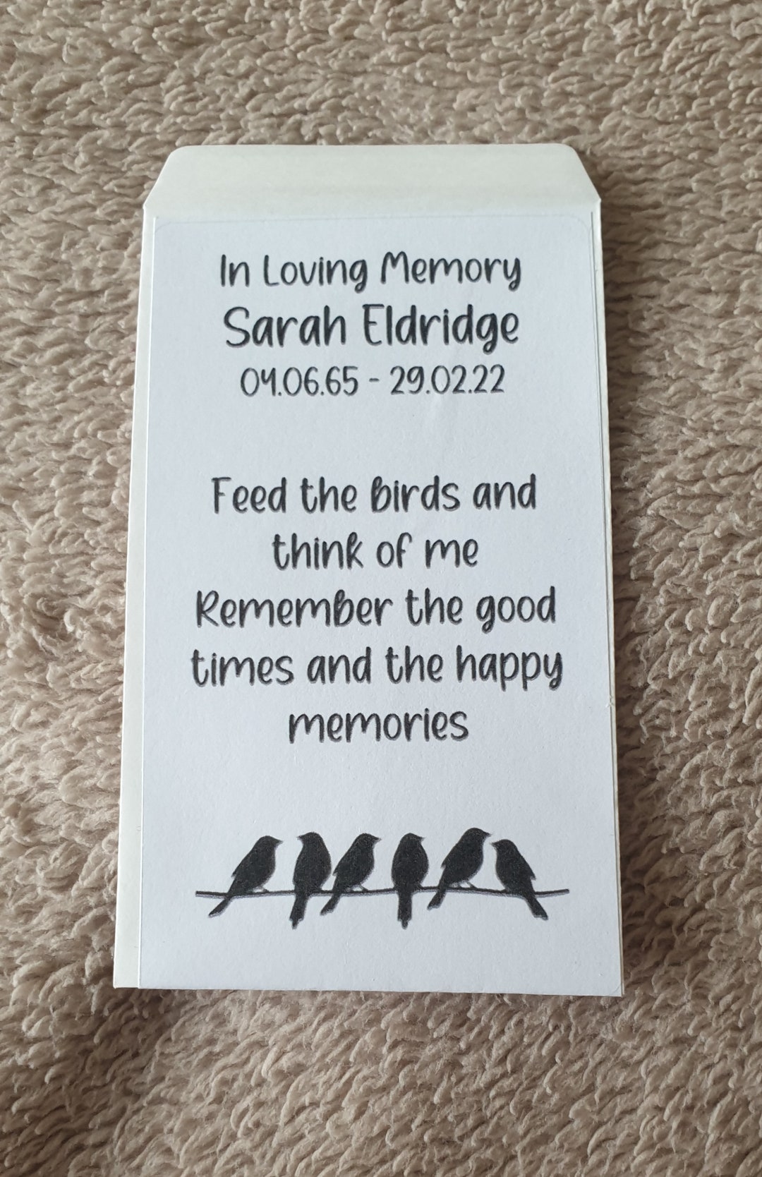 In Memory, Bird Seed Packets Supplied Empty - Etsy