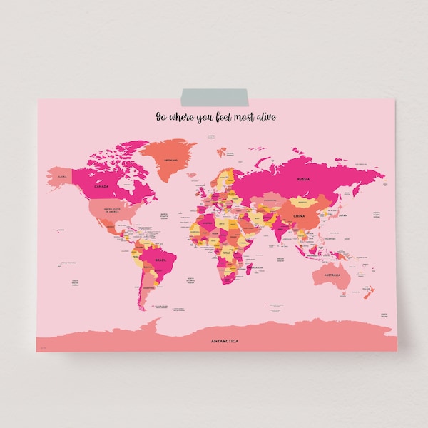 Pink World Map - Etsy