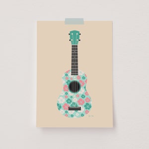 Ukulele Wall Art, Musician Poster, Floral Poster Print, Beach House ...