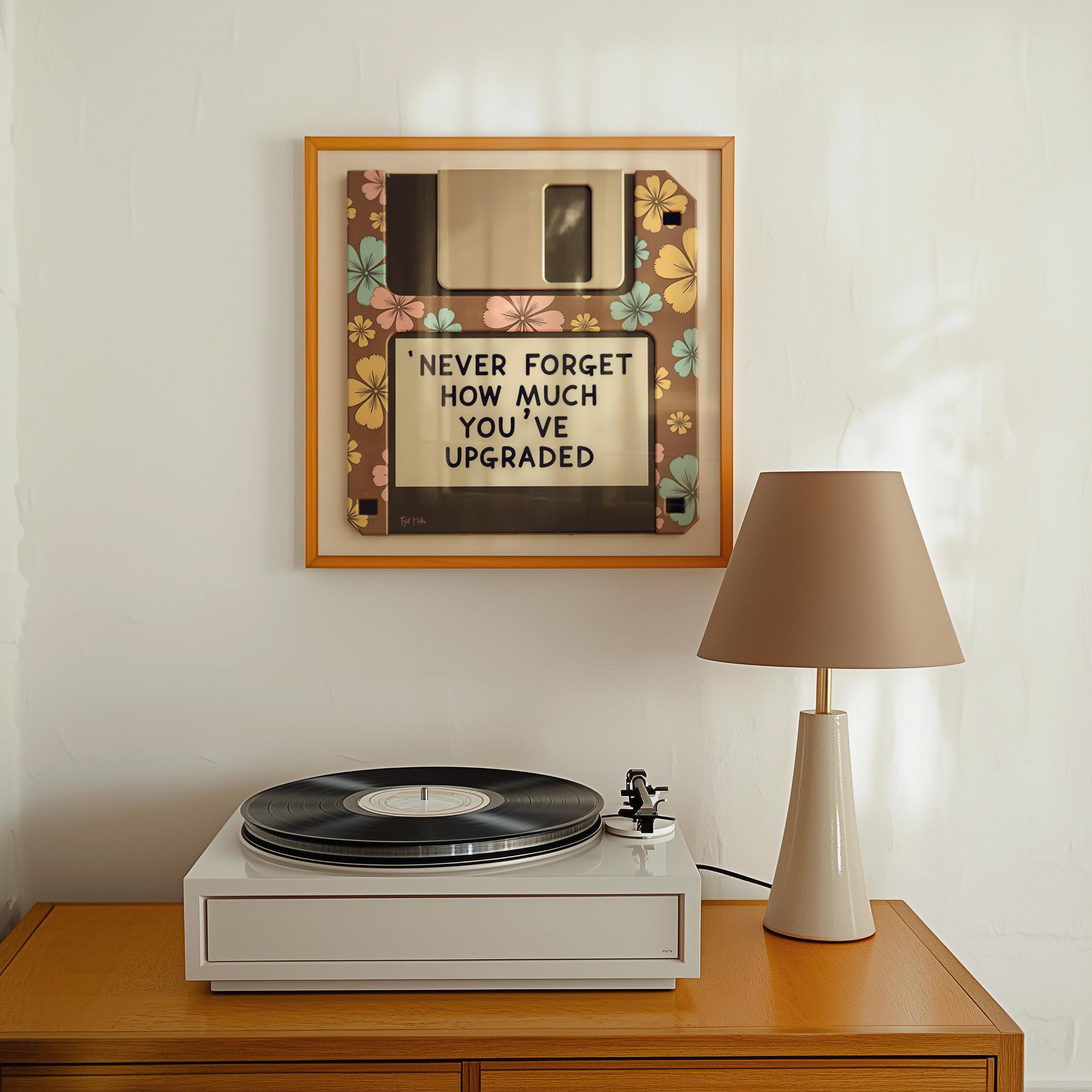 Retro Floral Floppy Disk Wall Art, Vintage Tech Poster, Nostalgia Room ...