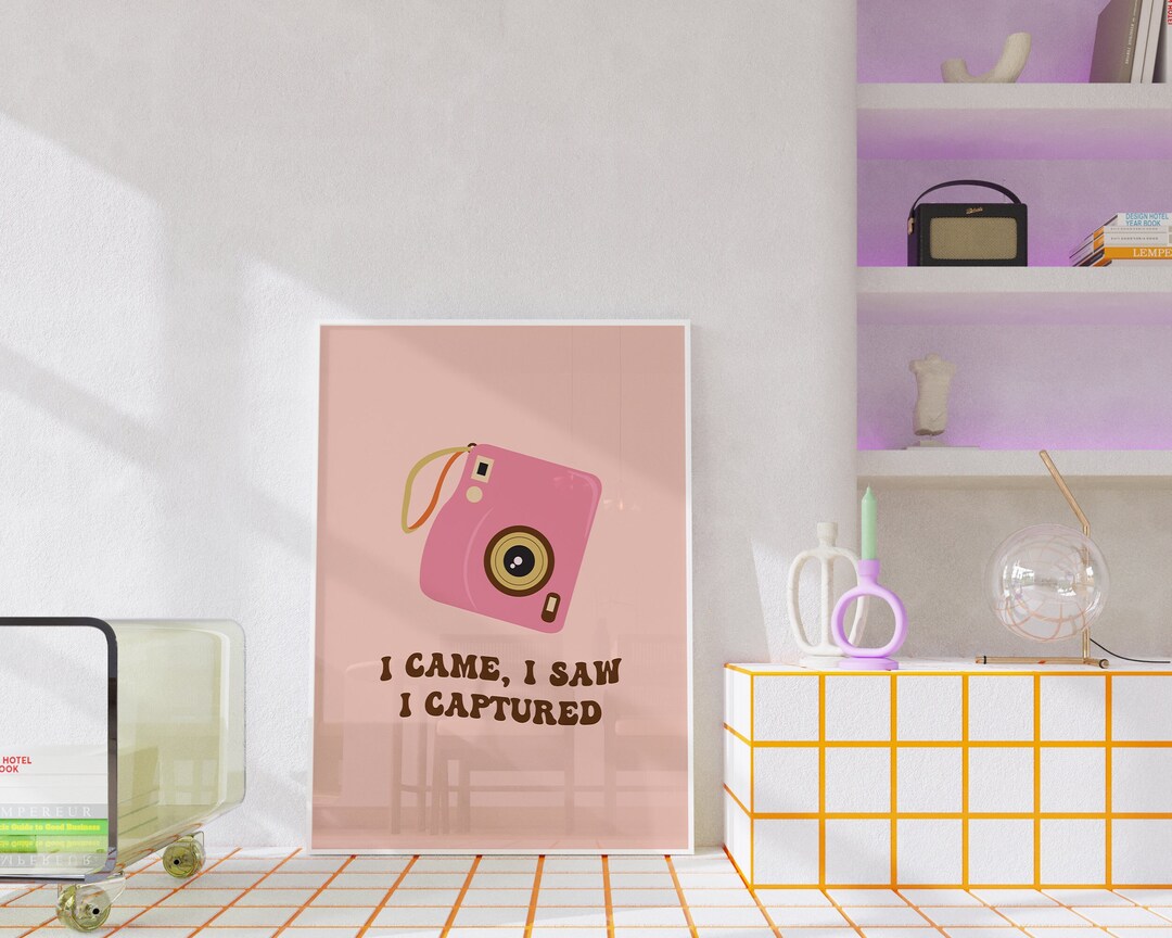 Pink Polaroid Camera Print, Groovy Wall Art, Preppy Poster ...