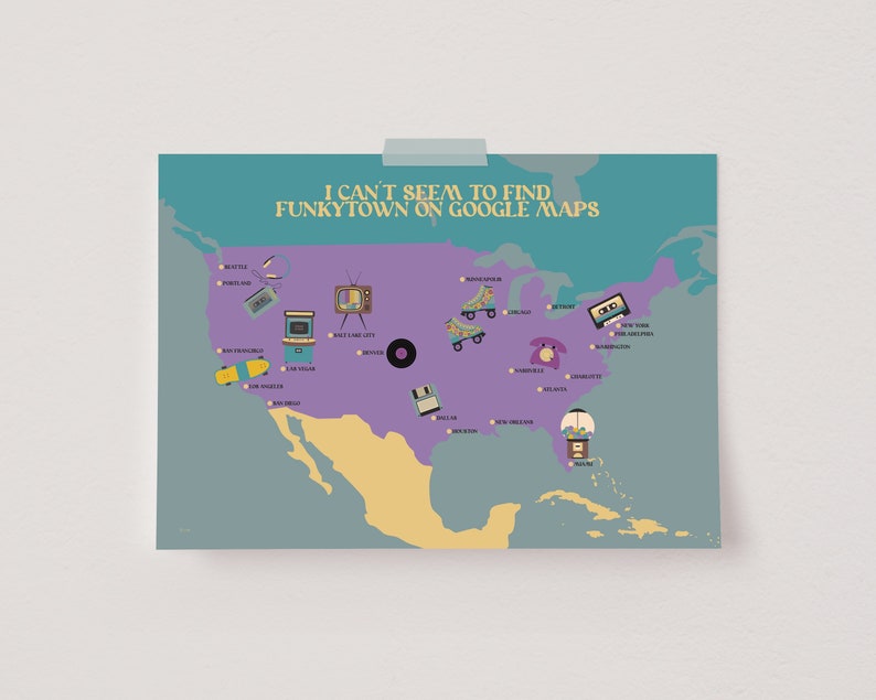 80s Poster, United States Map, Funky Wall Art, Retro Inspired Print ...