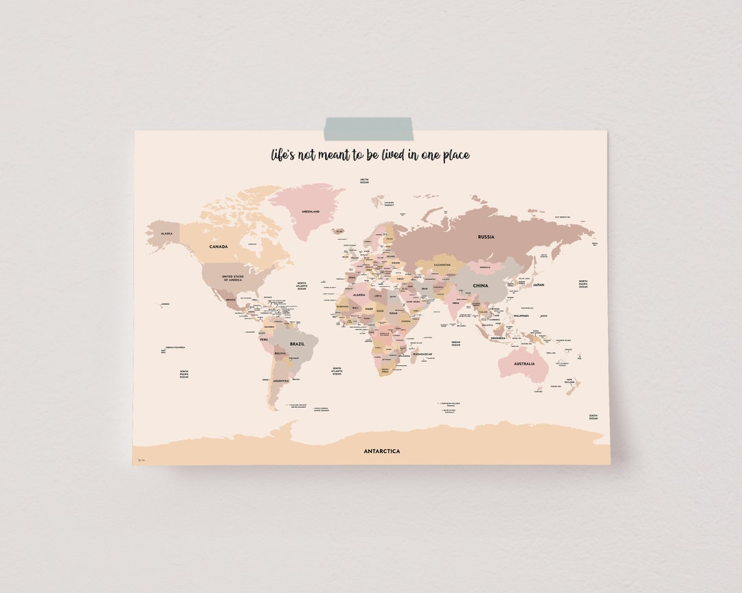 Modern World Map Poster, Large World Map Print, Boho World Map ...