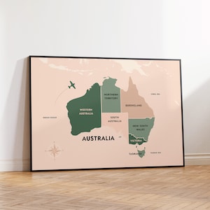Australia Map Poster, Country Map Print, South Pacific Map, Modern Map ...