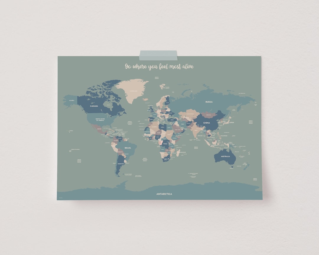 Travel Map Poster, World Map Wall Art, Large World Map Print, Detailed ...