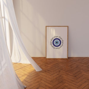 Hebrew Wall Art, Blue Evil Eye Art Print, Hebrew Calligraphy Unframed ...