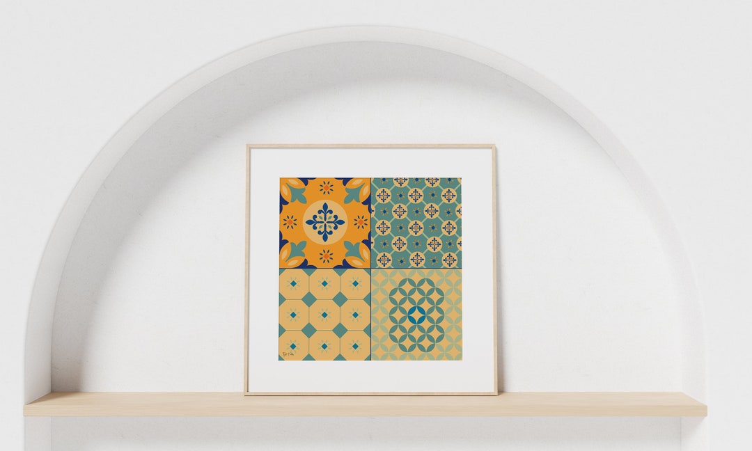 Mediterranean Tile Print, Moroccan Tile, Ethnic Wall Art, Unframed ...