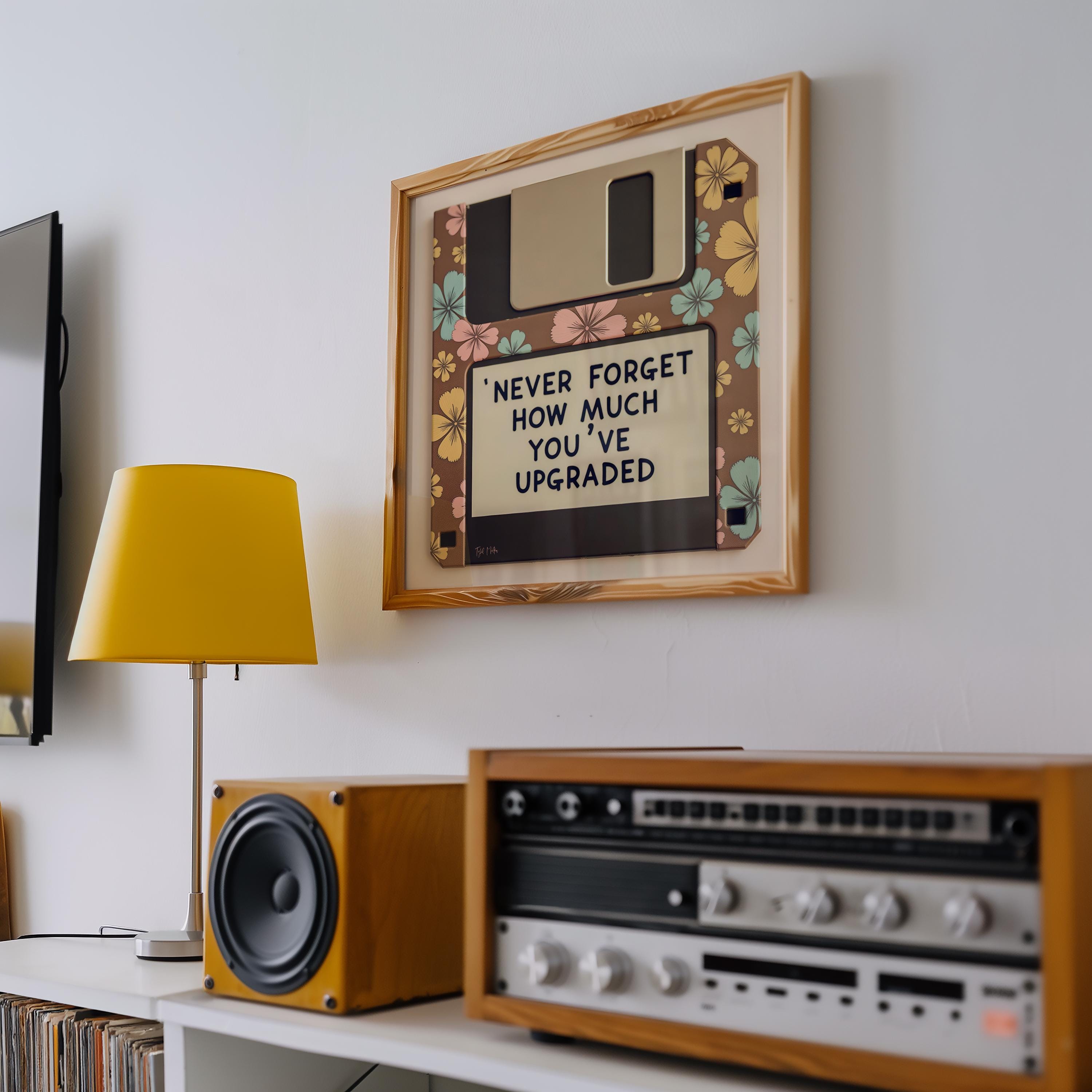 Retro Floral Floppy Disk Wall Art, Vintage Tech Poster, Nostalgia Room ...