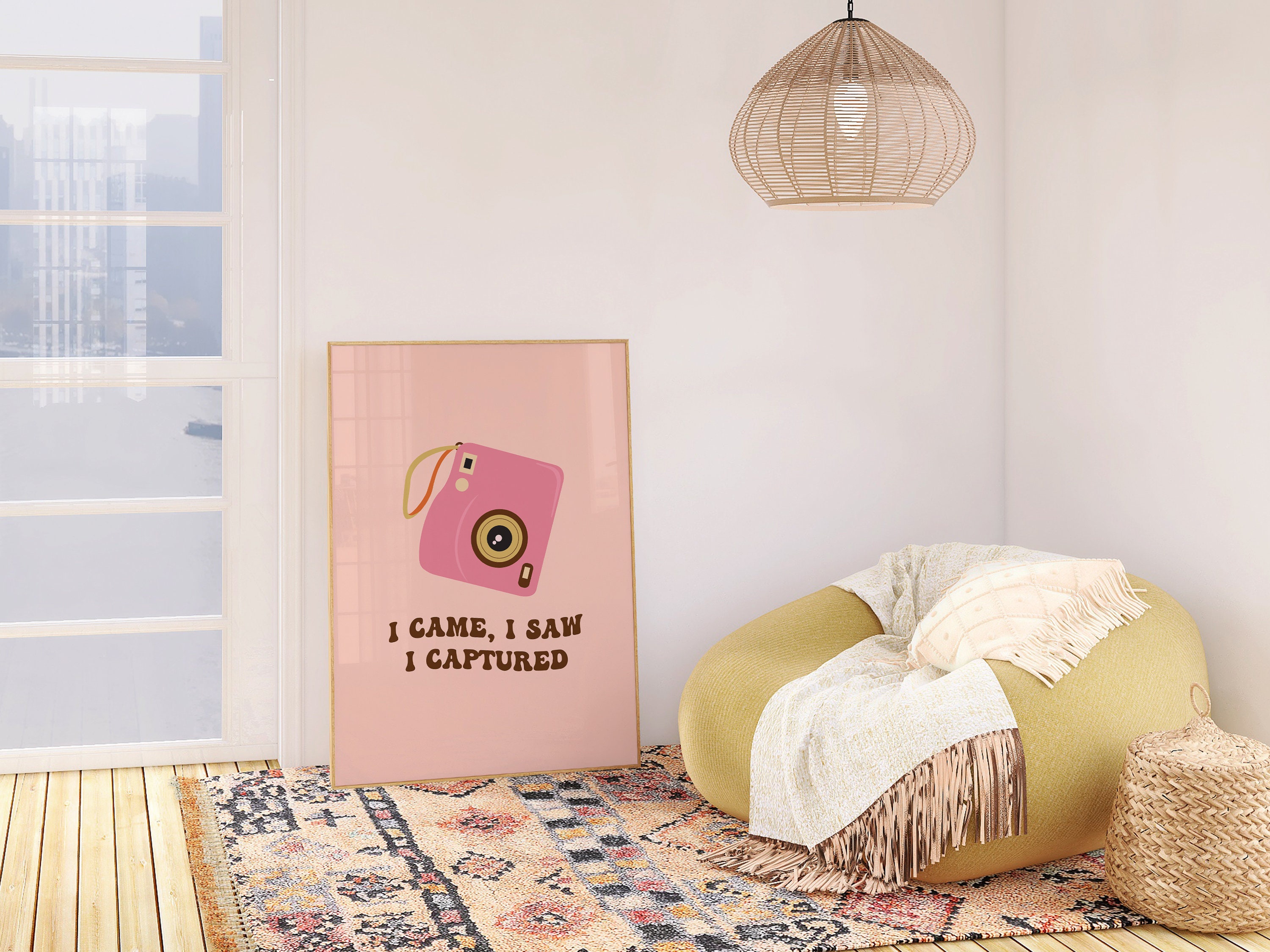 Pink Polaroid Camera Print, Groovy Wall Art, Preppy Poster ...