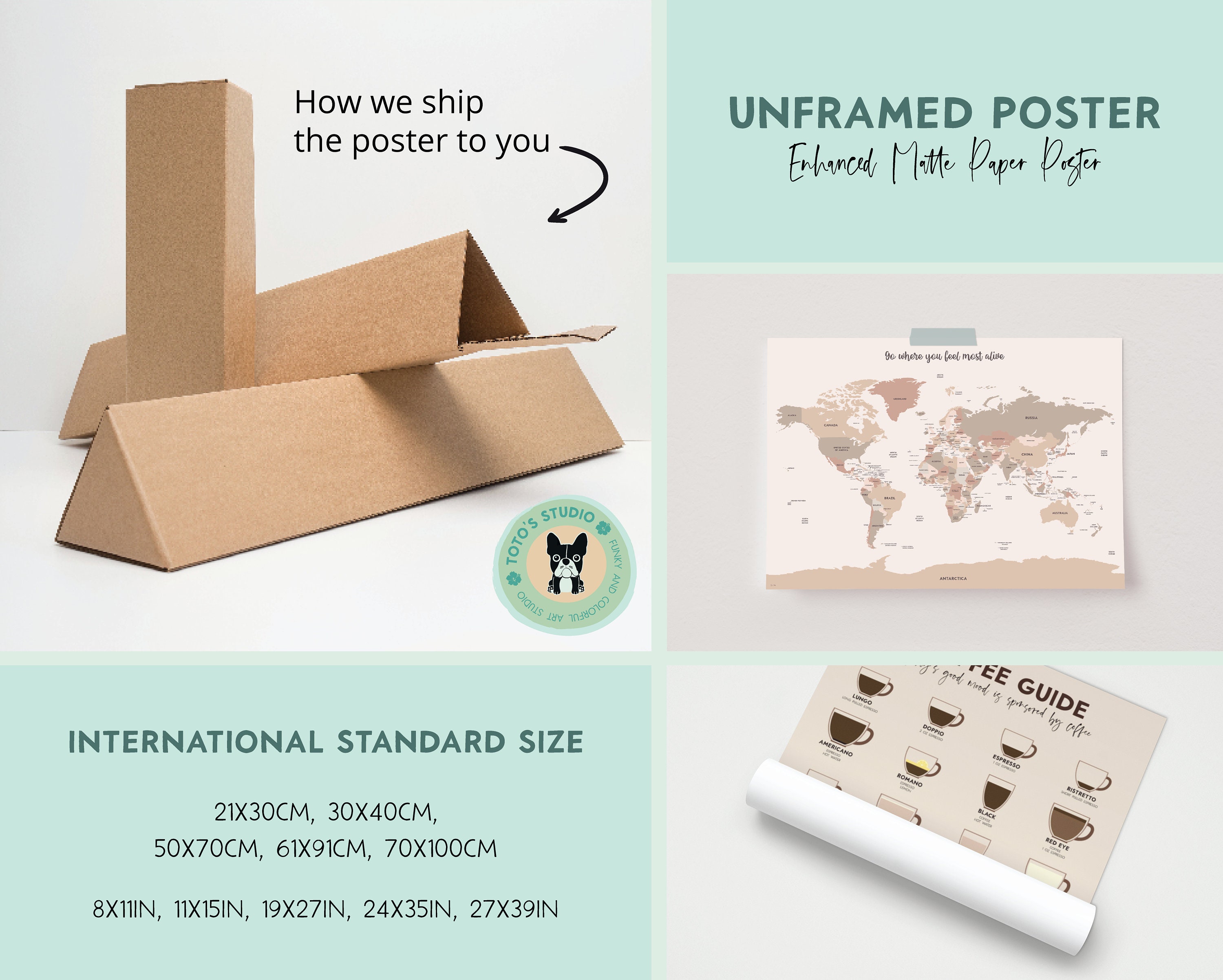 World Map Wall Art, Modern World Map Poster, Detailed World Map Print ...