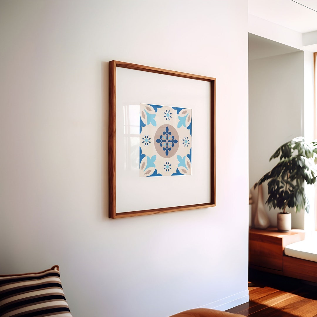 Talavera Tile Wall Art, Unframed Greek Tile Art Print, White and Blue ...