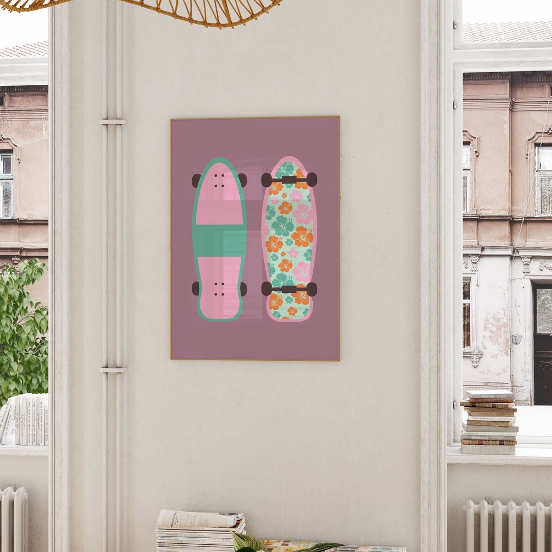 Skateboard Wall Art, 90s Wall Art, Preppy Wall Art, Skateboard Gift ...
