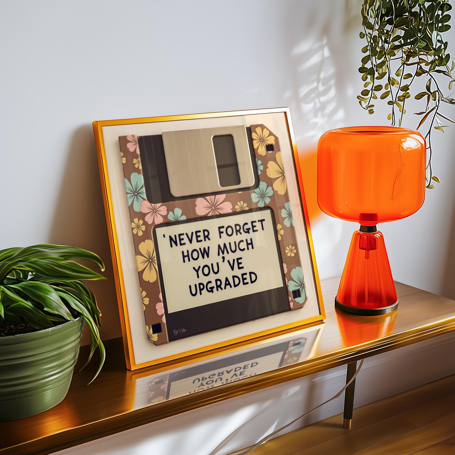 Retro Floral Floppy Disk Wall Art, Vintage Tech Poster, Nostalgia Room ...