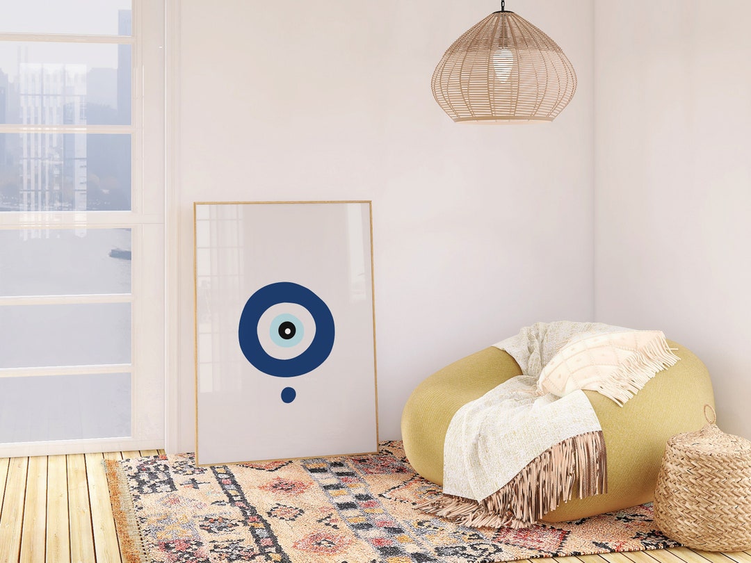 Blue Evil Eye Print, Greek Evil Eye Wall Art, Evil Eye Protection Art ...