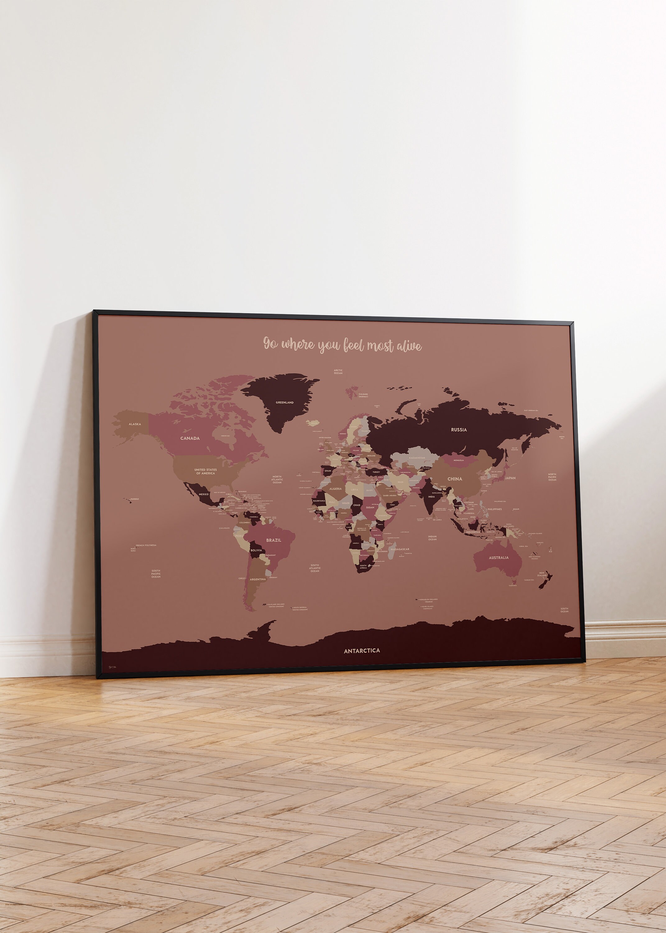 World Map Wall Art, Modern World Map Poster, Detailed World Map Print ...