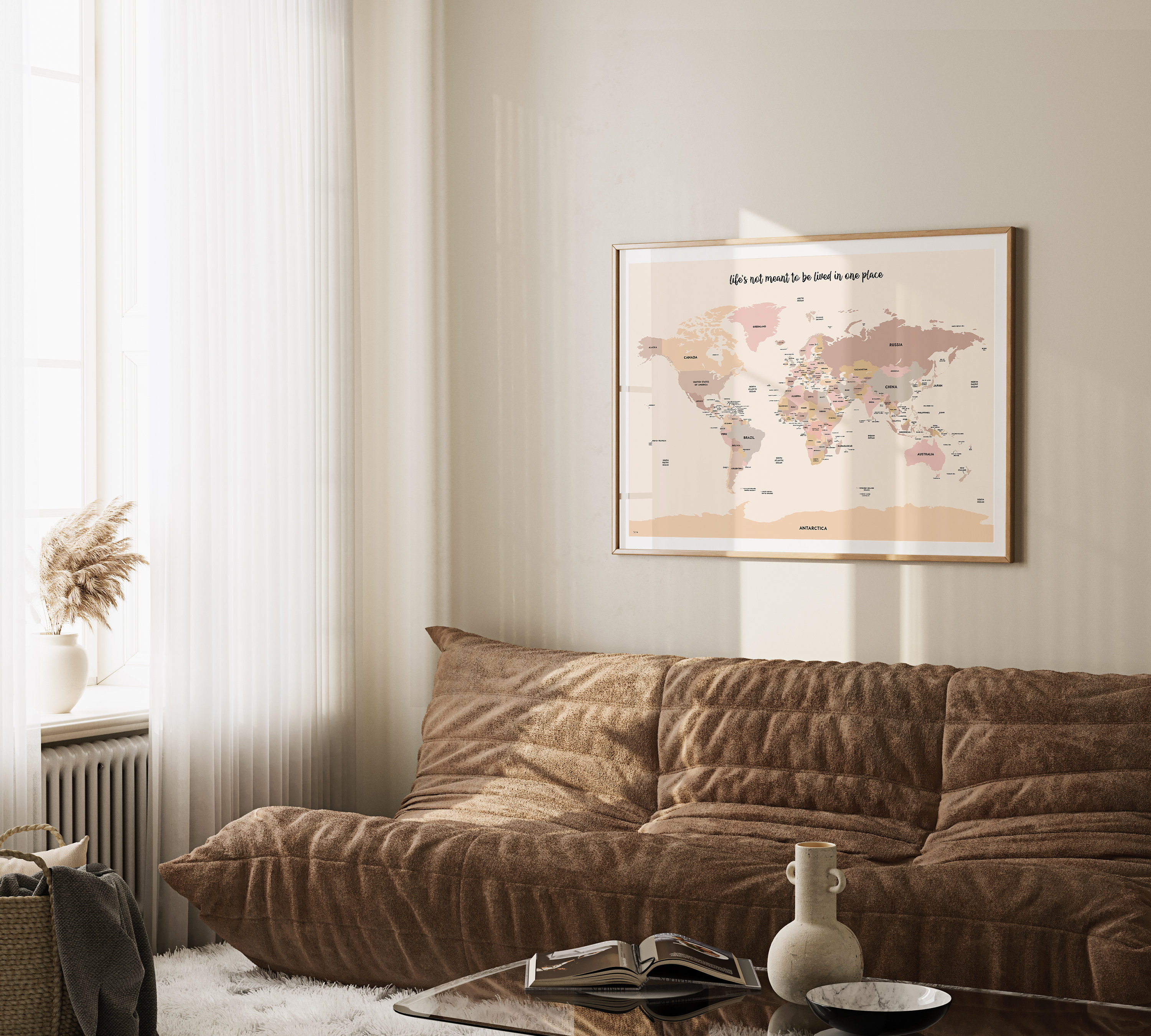 Modern World Map Poster, Large World Map Print, Boho World Map ...