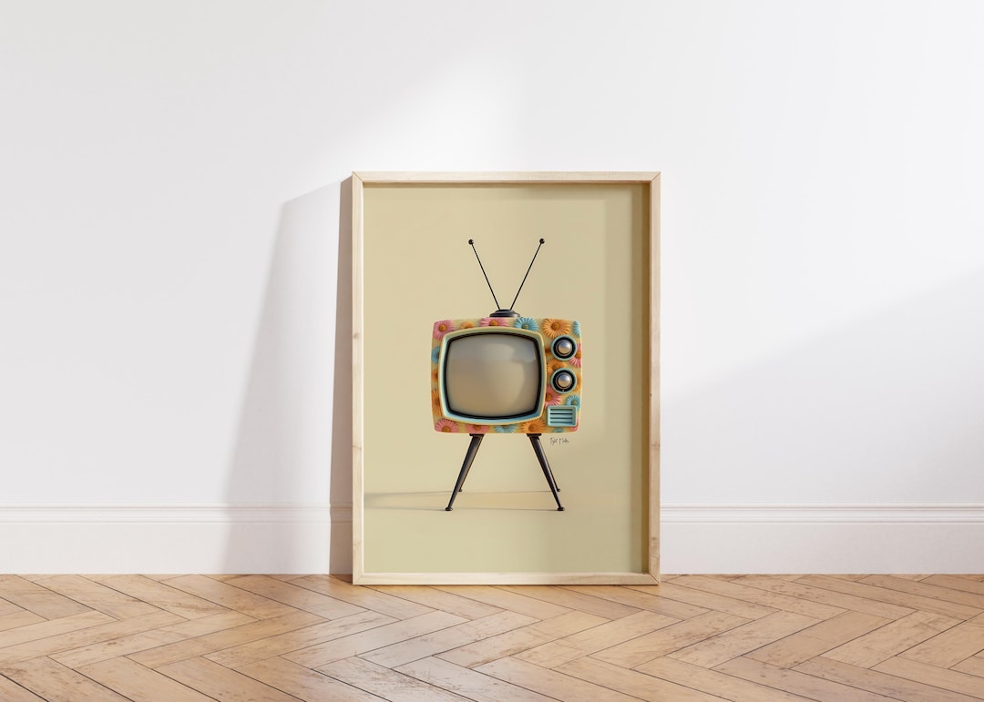 Retro TV Poster, Groovy 70s Wall Art, Colorful Floral Print, Vintage ...