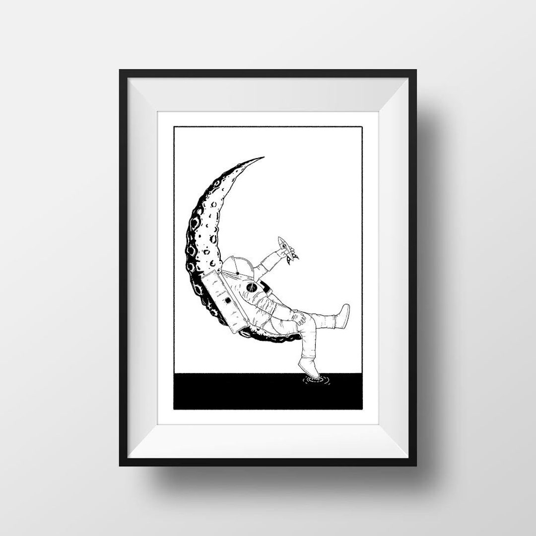 Astronaut on the Moon A4 Print - Etsy