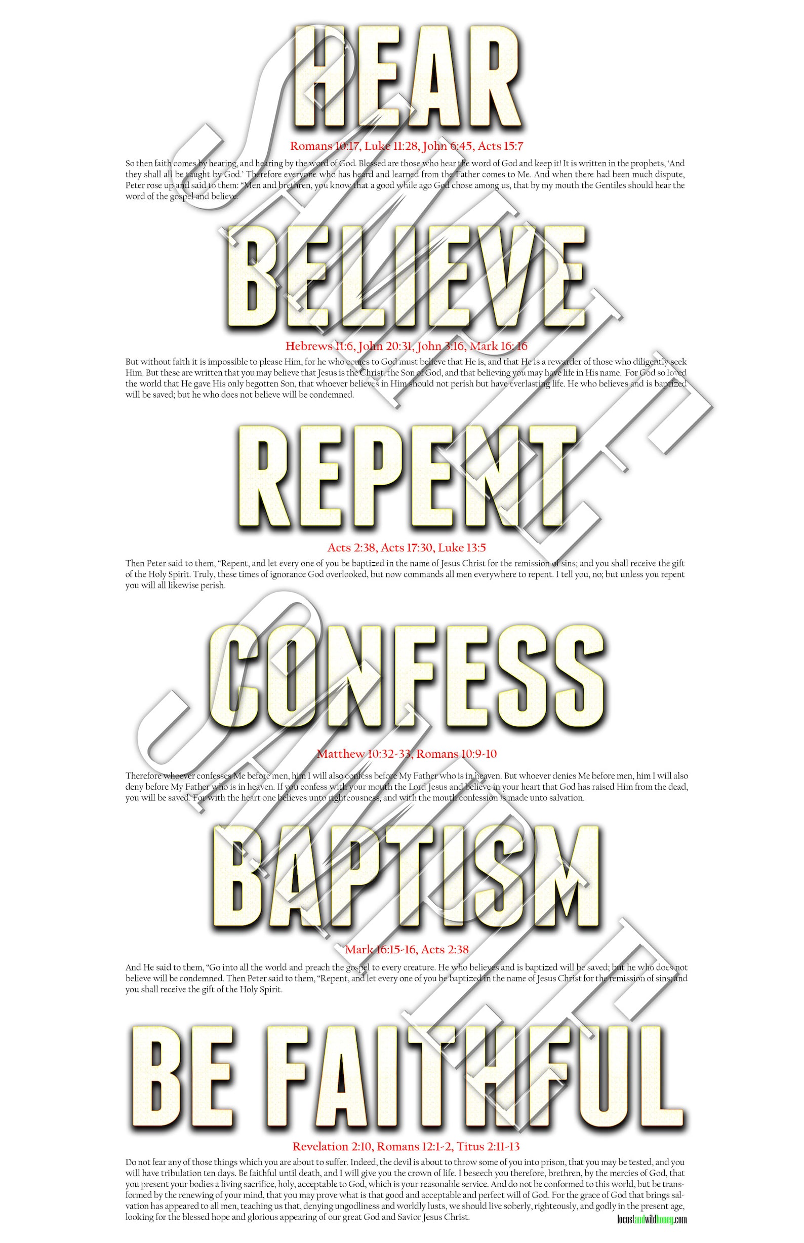 Hear - Believe - Repent - Confess - Baptism - Be Faithful [color ...
