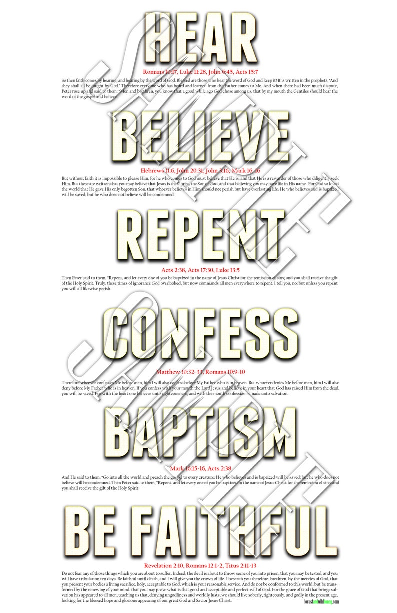 Hear - Believe - Repent - Confess - Baptism - Be Faithful [color ...
