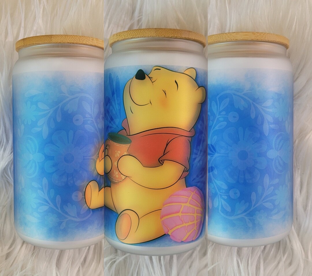 Bear With Concha Glass Can| Coffee Glass Can | Cafecito Y Concha | Pooh ...