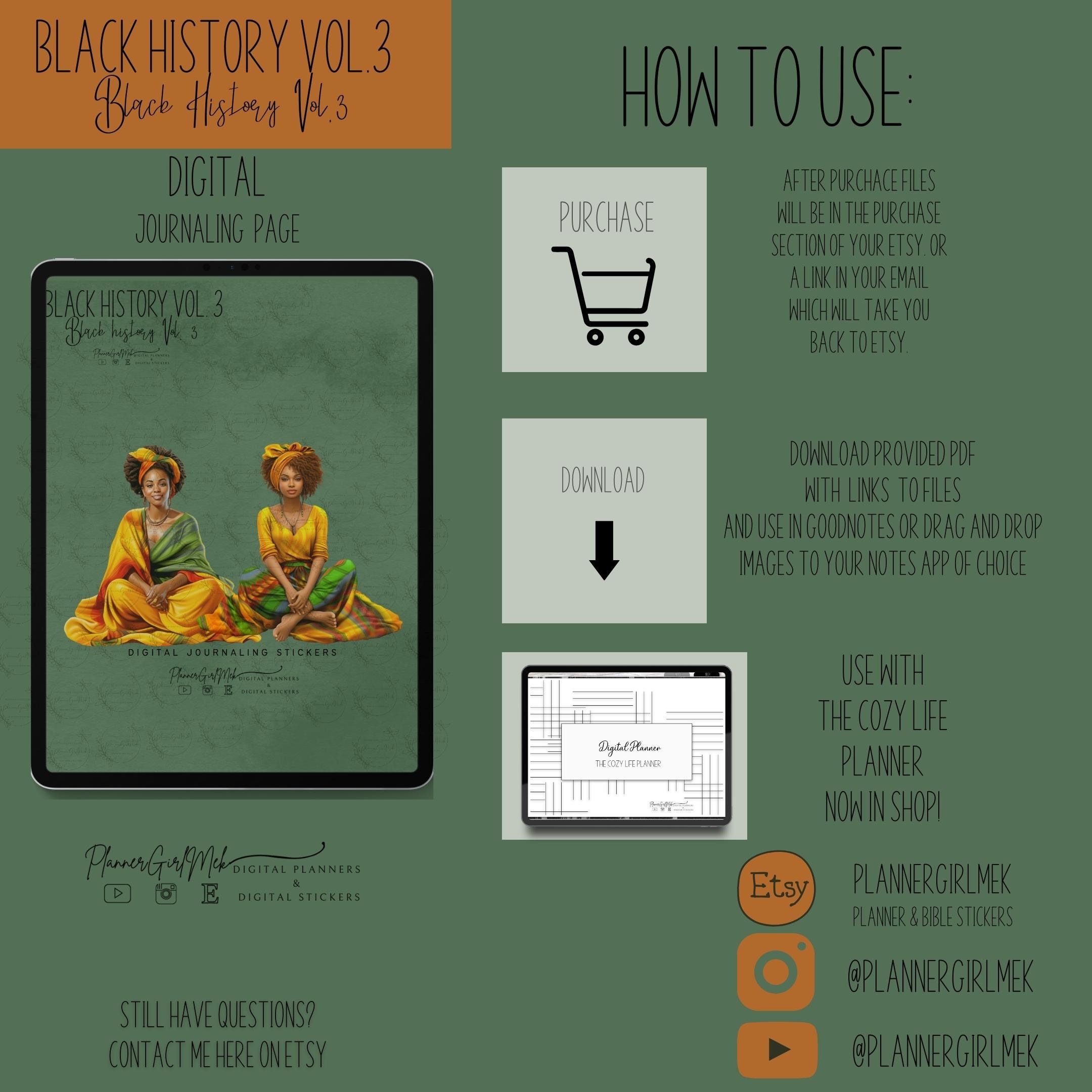 Black History Vol. 3 Journaling Page digital Journaling Stickers Pre ...