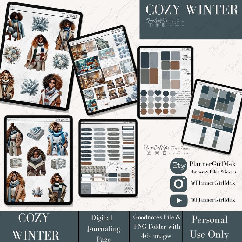 Cozy Winter Journaling Stickers: Pre-cropped PNG, Goodnotes File ...