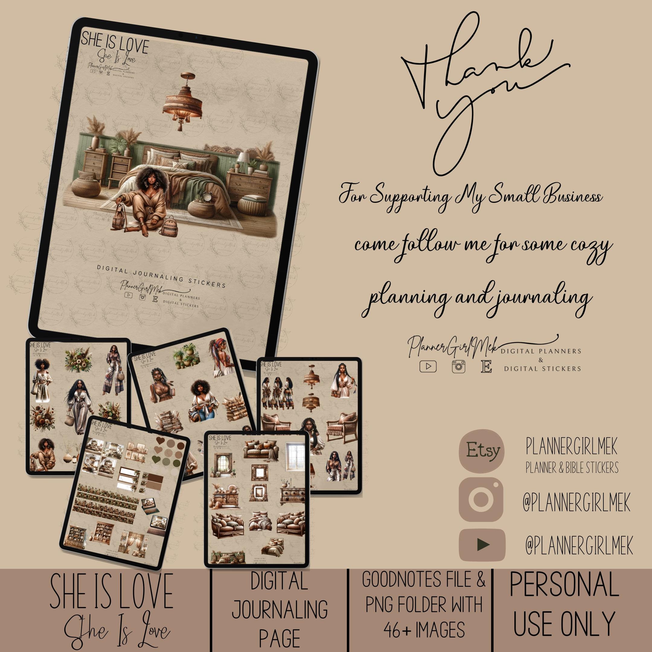 She is Love Journaling Stickers: Pre-cropped PNG, Goodnotes (digital ...