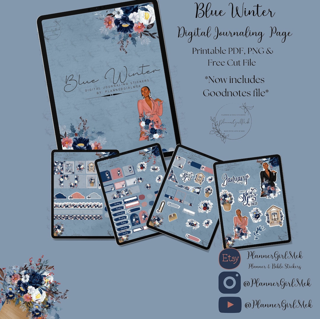 Blue Winter Journaling Stickers: Pre-cropped PNG, Goodnotes (digital ...