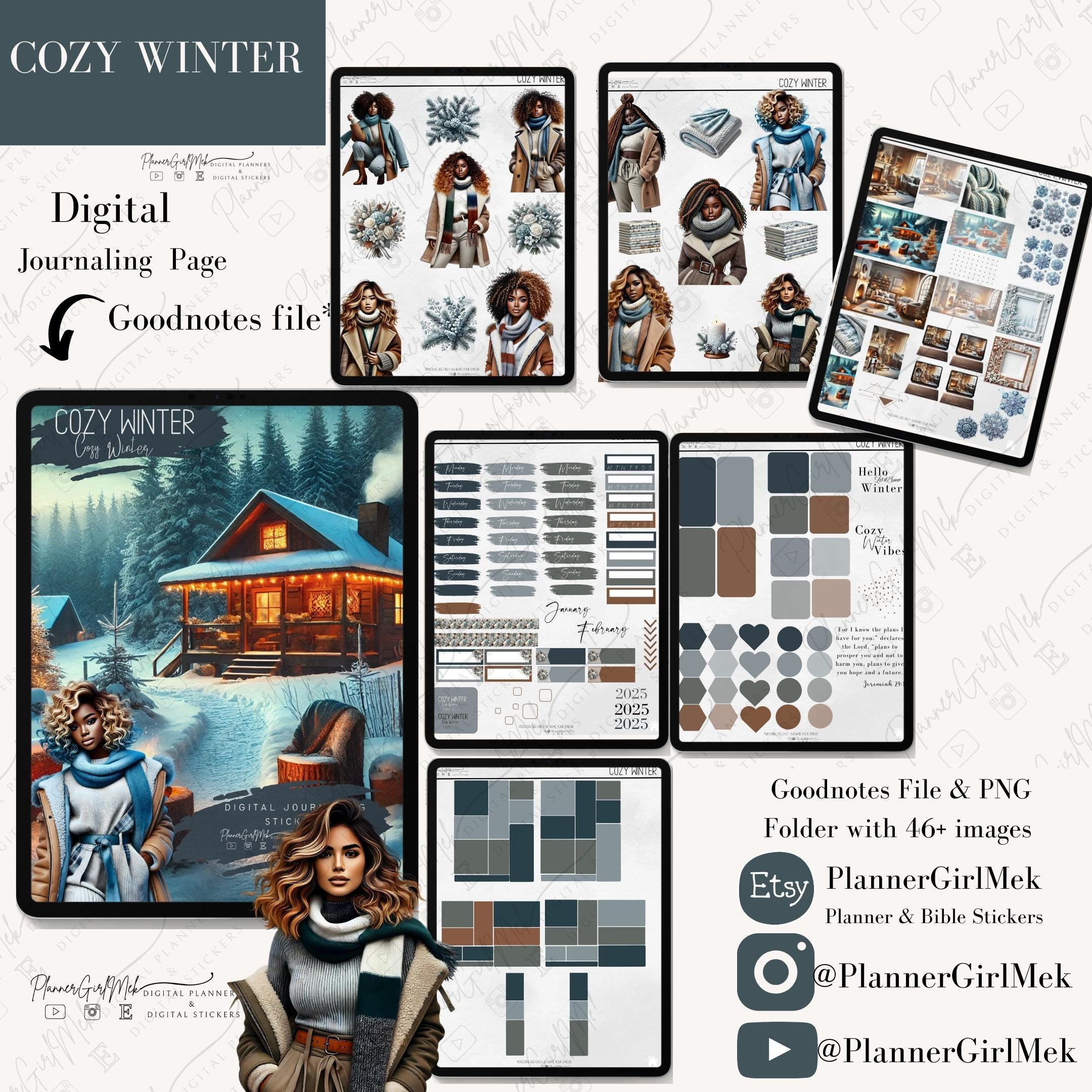 Cozy Winter Journaling Stickers: Pre-cropped PNG, Goodnotes File ...