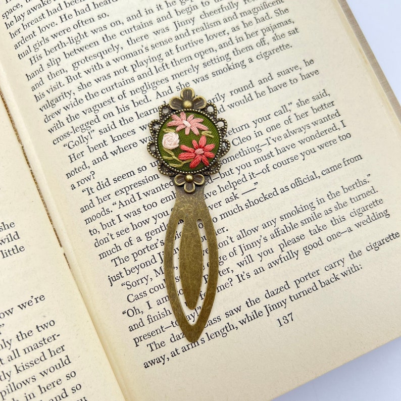 Olive Cottagecore Embroidered Bookmark With Flowers, Book Lovers Gifts ...