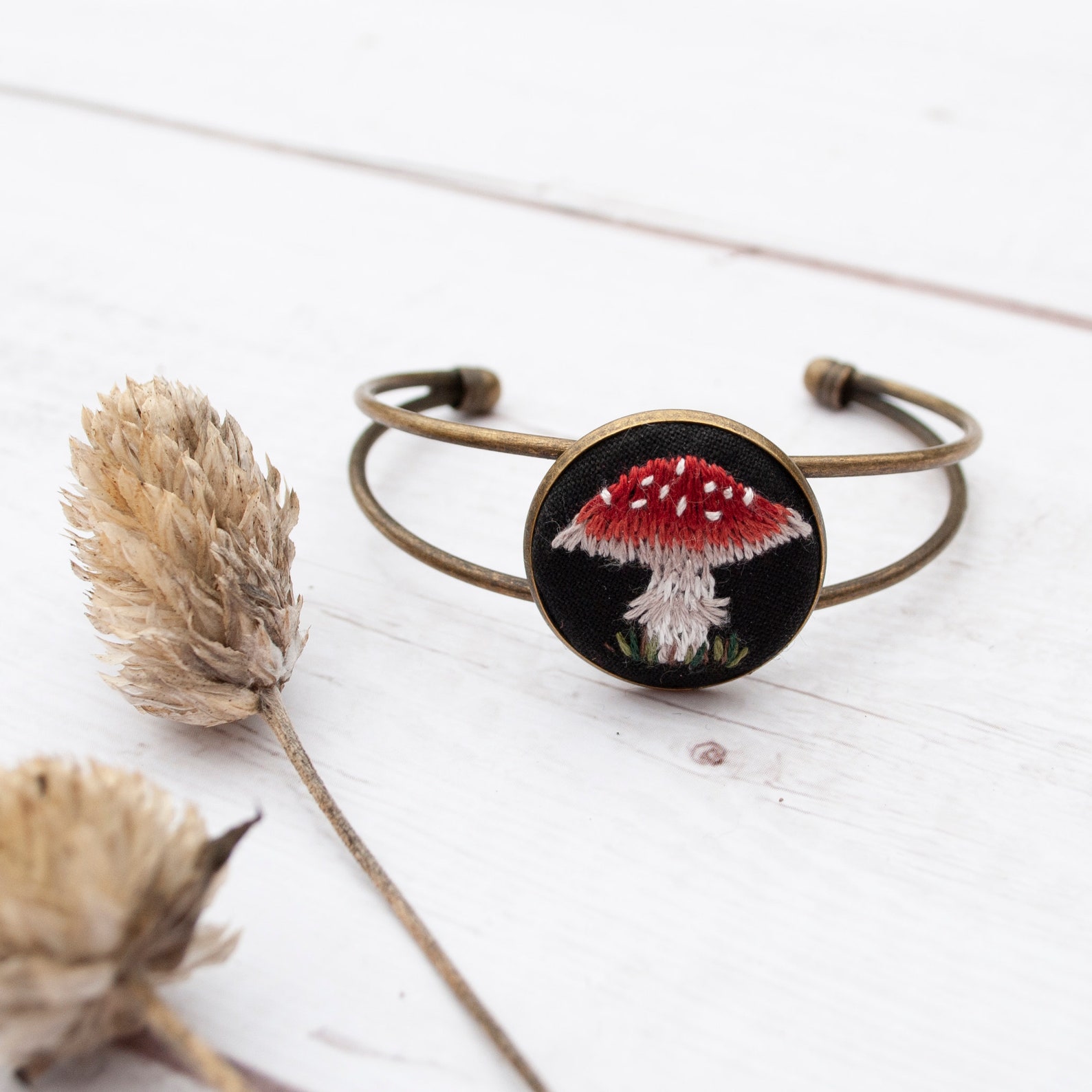 Embroidered Mushroom Bracelet Amanita Muscaria Bracelet Hand - Etsy