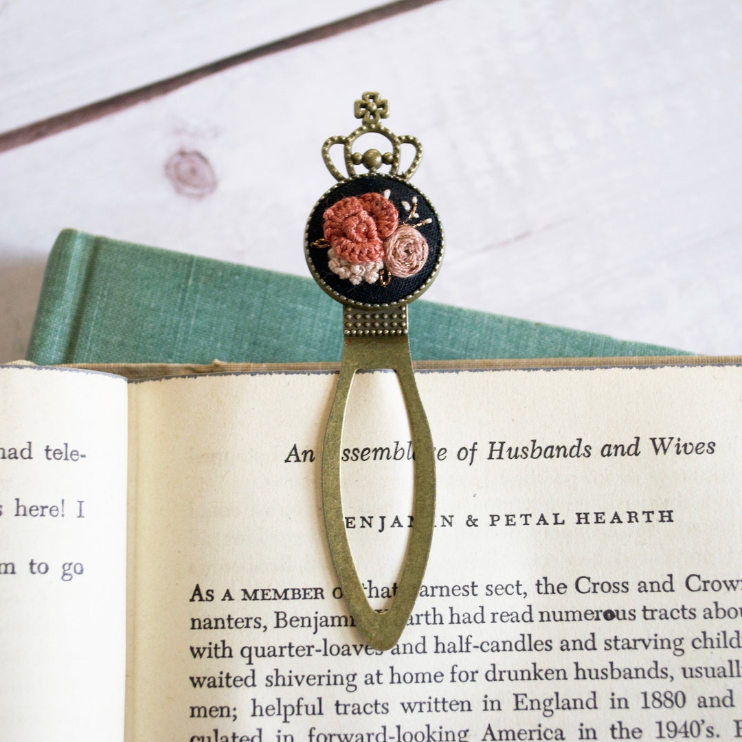 Embroidered Crown Bookmark With Coral Flowers, Bible Bookmark - Etsy