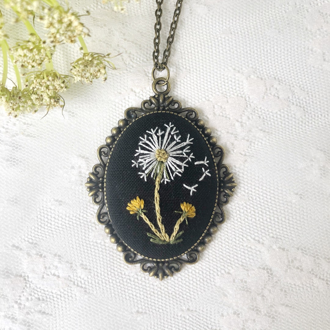 Dandelion Necklace With Embroidered Dandelion, Dandelion Seed Make a ...