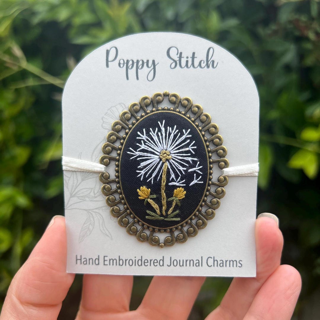Dandelion Journal Charm With Embroidered Dandelion, Dandelion Seed Make ...