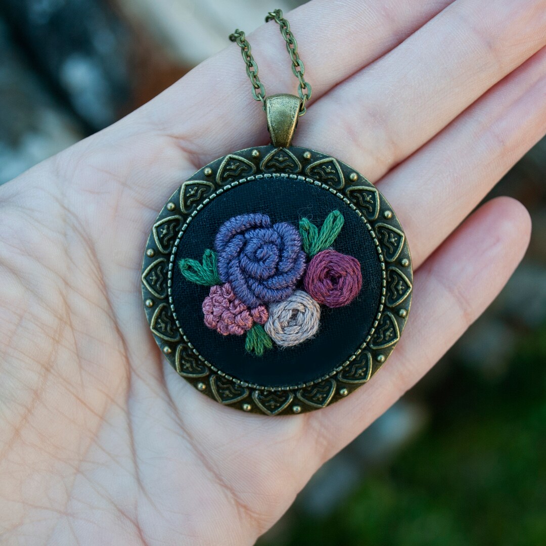 Whimsigoth Jewelry Purple Embroidered Victorian Cameo Necklace, Rose ...