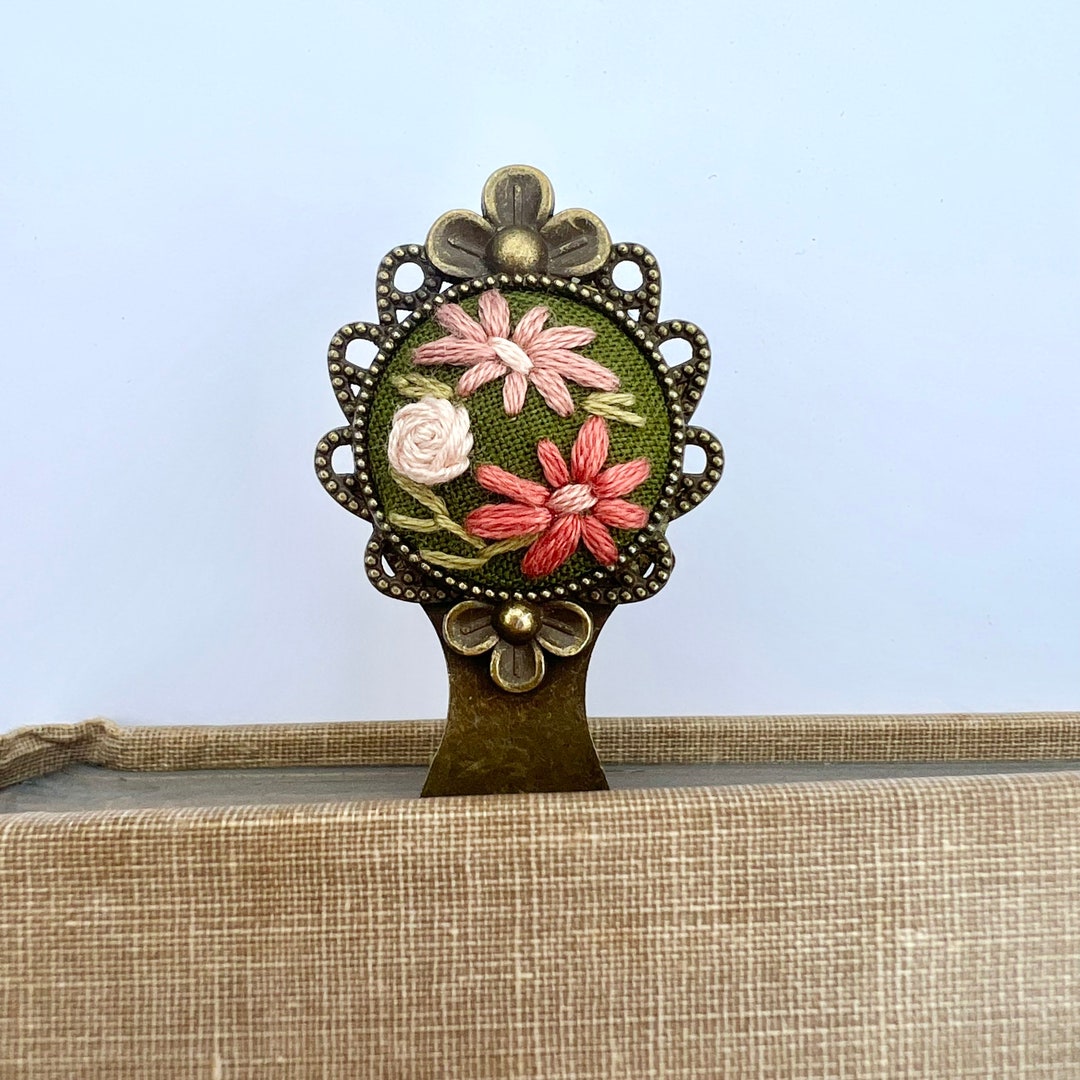 Olive Cottagecore Embroidered Bookmark With Flowers, Book Lovers Gifts ...