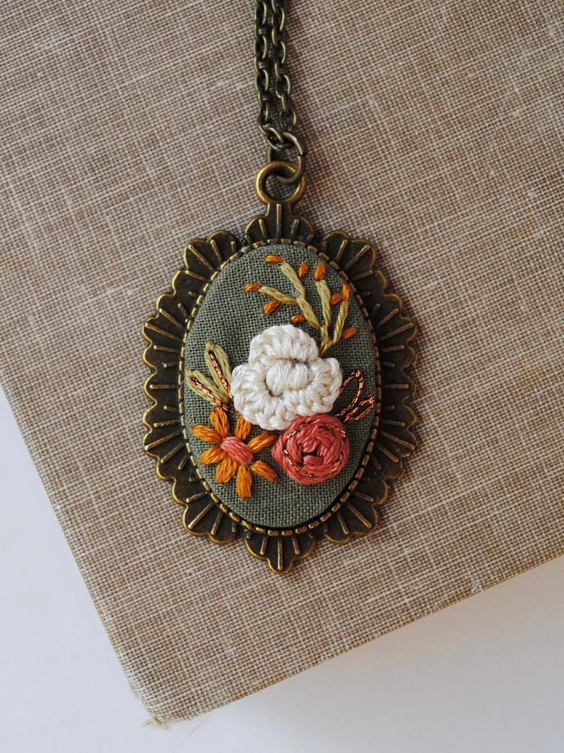 Hand Embroidered Cottagecore Necklace, Embroidered Flower Necklace ...