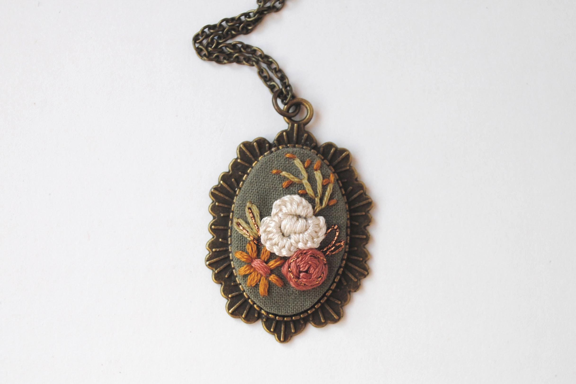 Hand Embroidered Cottagecore Necklace, Embroidered Flower Necklace ...