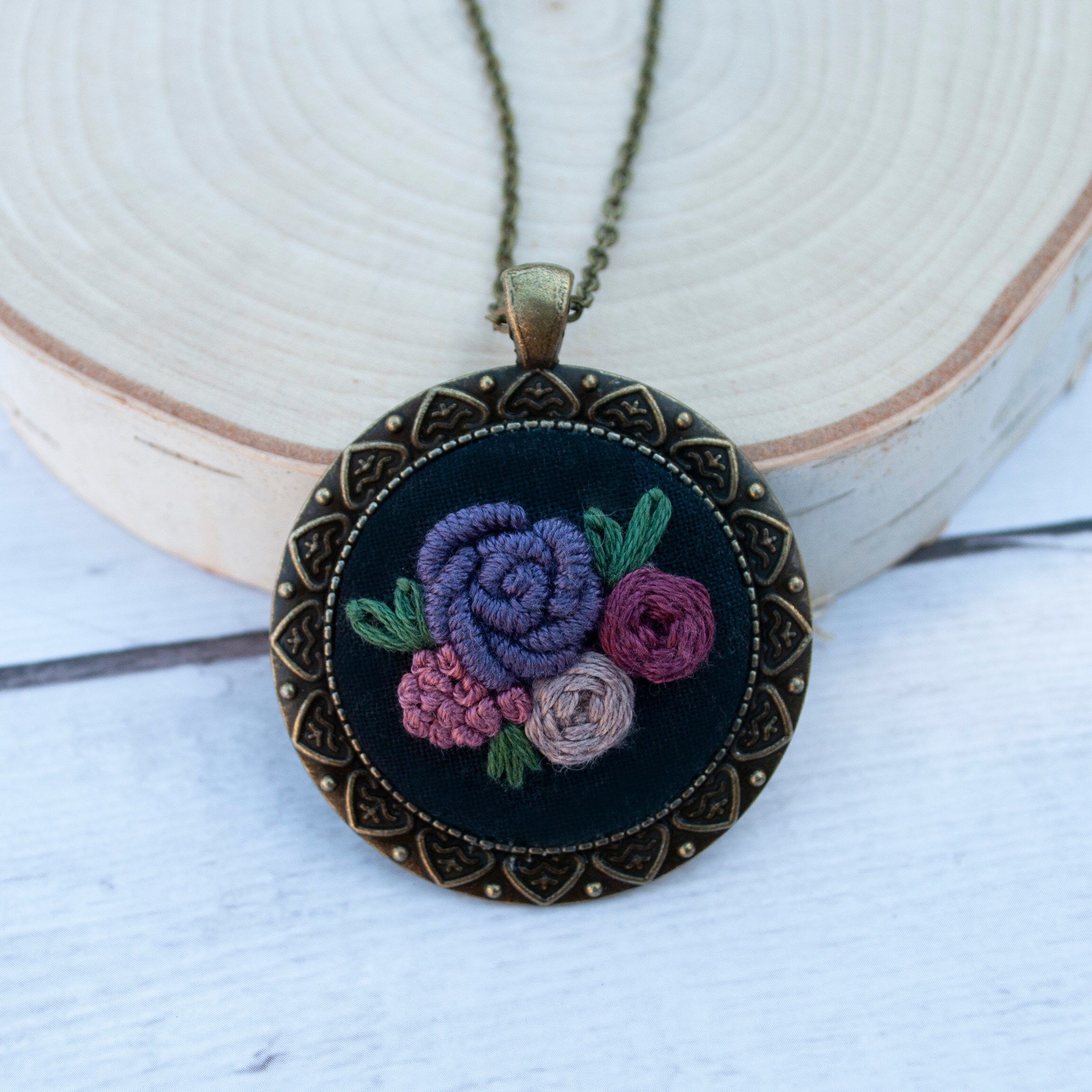 Whimsigoth Jewelry Purple Embroidered Victorian Cameo Necklace, Rose ...